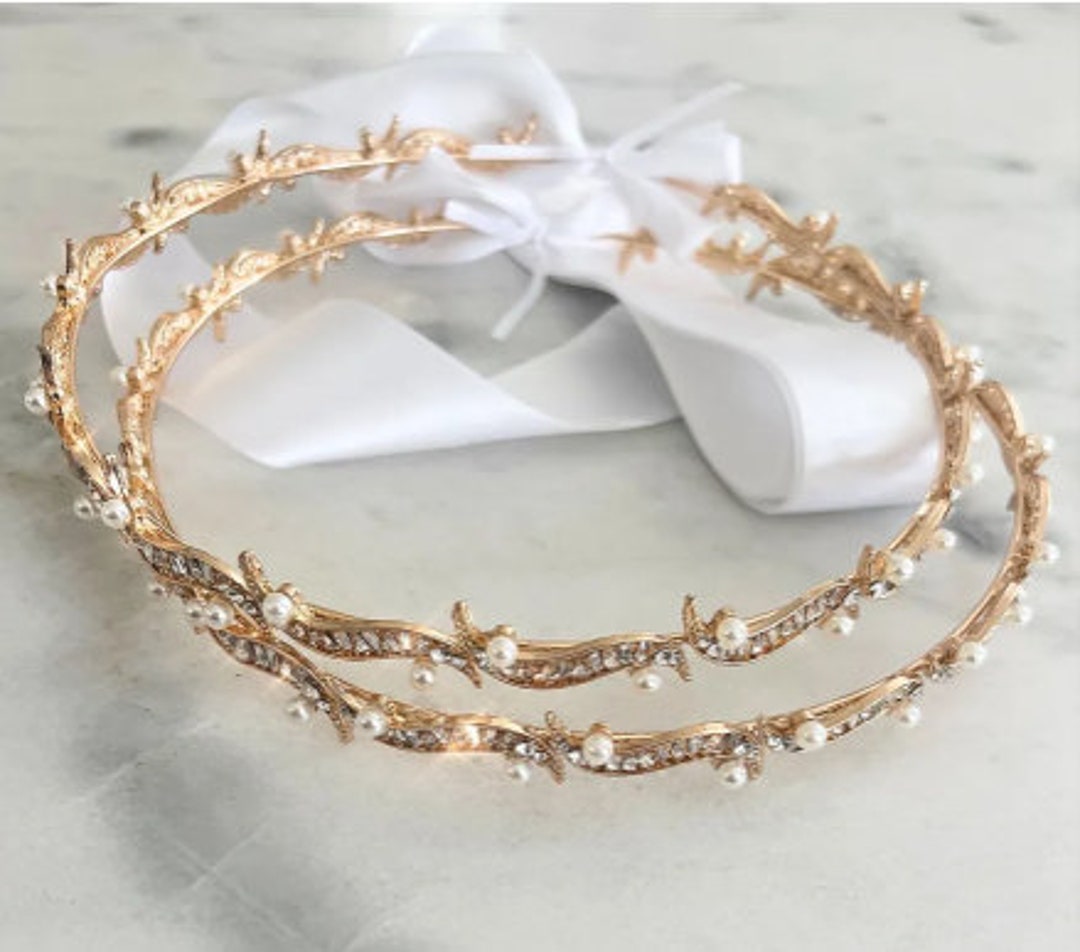 Greek Orthodox Wedding Stefana, Gold With Pearls and Crystals, Handmade ...