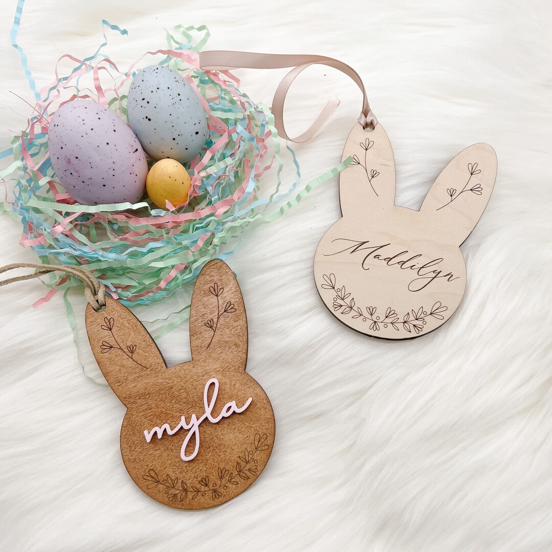 Easter Basket Tags, Wood Easter Name Tags, Bunny Name Tag, Acrylic ...