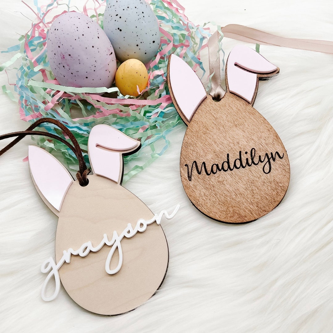 Easter Basket Tags, Easter Name Tags, Bunny Name Tag, Acrylic Easter ...