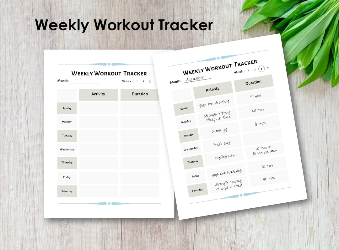 Weekly Workout Tracker, Weekly Fitness Planner, Exercise Log, Printable ...