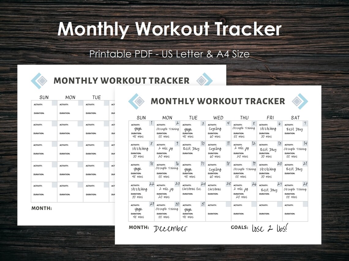 Monthly Workout Tracker, Monthly Fitness Planner, Monthly Workout ...