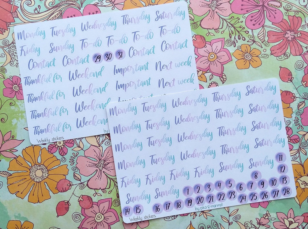 Weekday Planner Stickers, Rainbow Script Stickers, Weekday Script ...