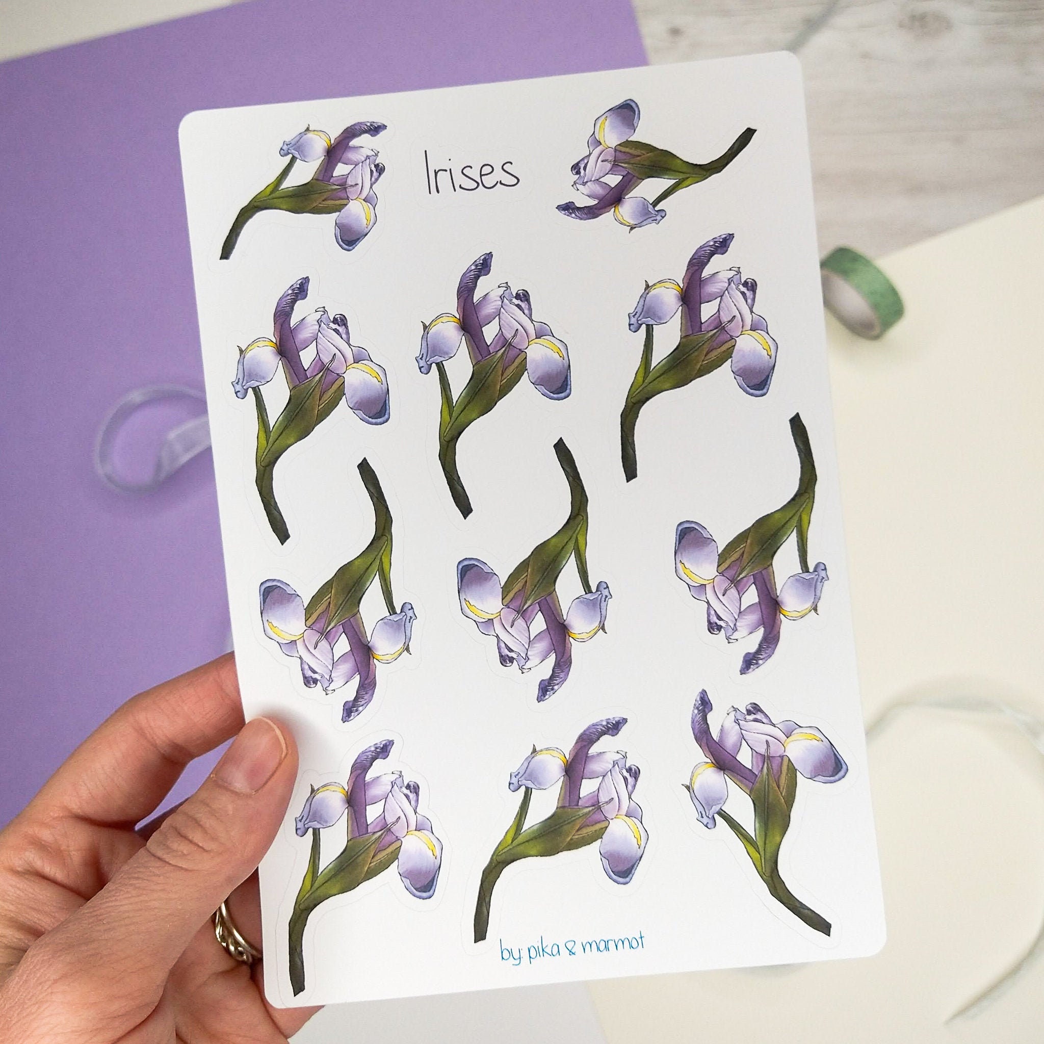 Iris Flower Stickers, Purple Iris Sticker, Spring Flower Sticker Sheet ...