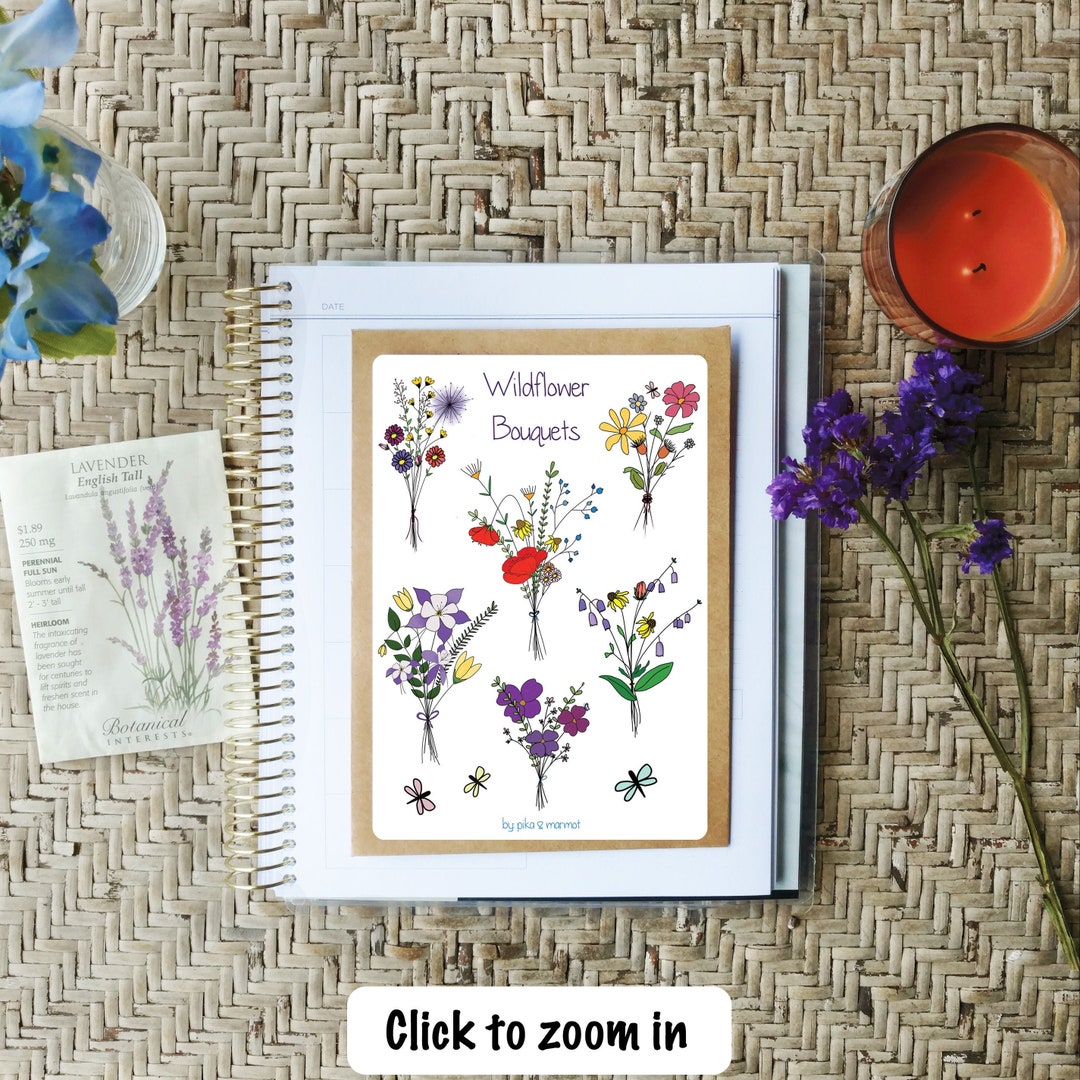 Wildflower Stickers, Floral Bullet Journal Stickers, Bouquet Stickers ...