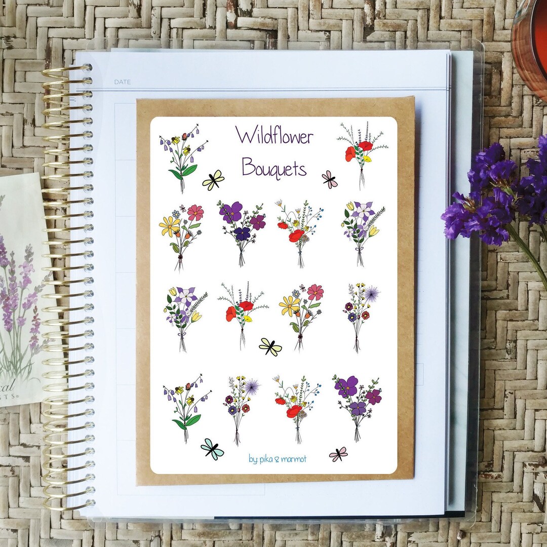 Small Wildflower Stickers, Floral Bullet Journal Stickers, Bouquet ...
