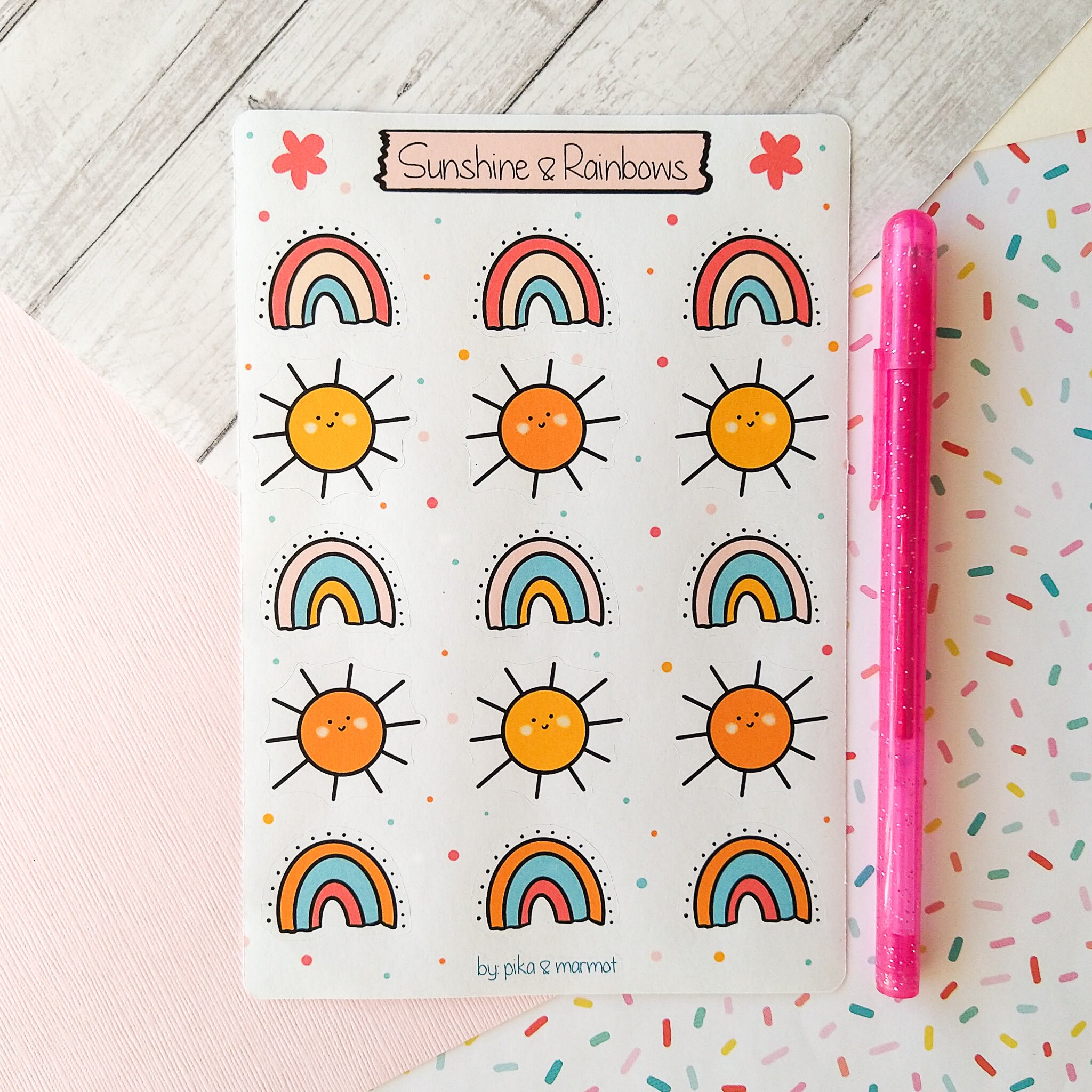 Sunshine and Rainbows Sticker Sheet | Vibrant Rainbow Stickers ...
