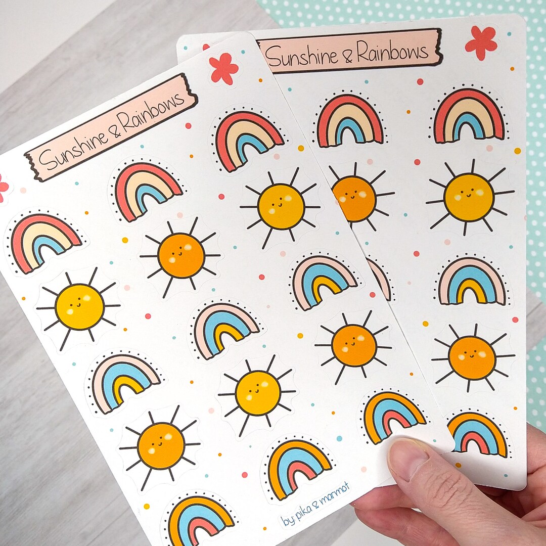 Sunshine and Rainbows Sticker Sheet | Vibrant Rainbow Stickers ...