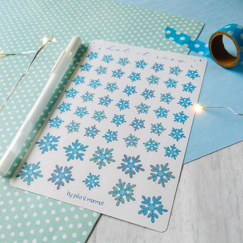 Snowflake Stickers Snow Stickers Winter Sticker Sheet | Etsy