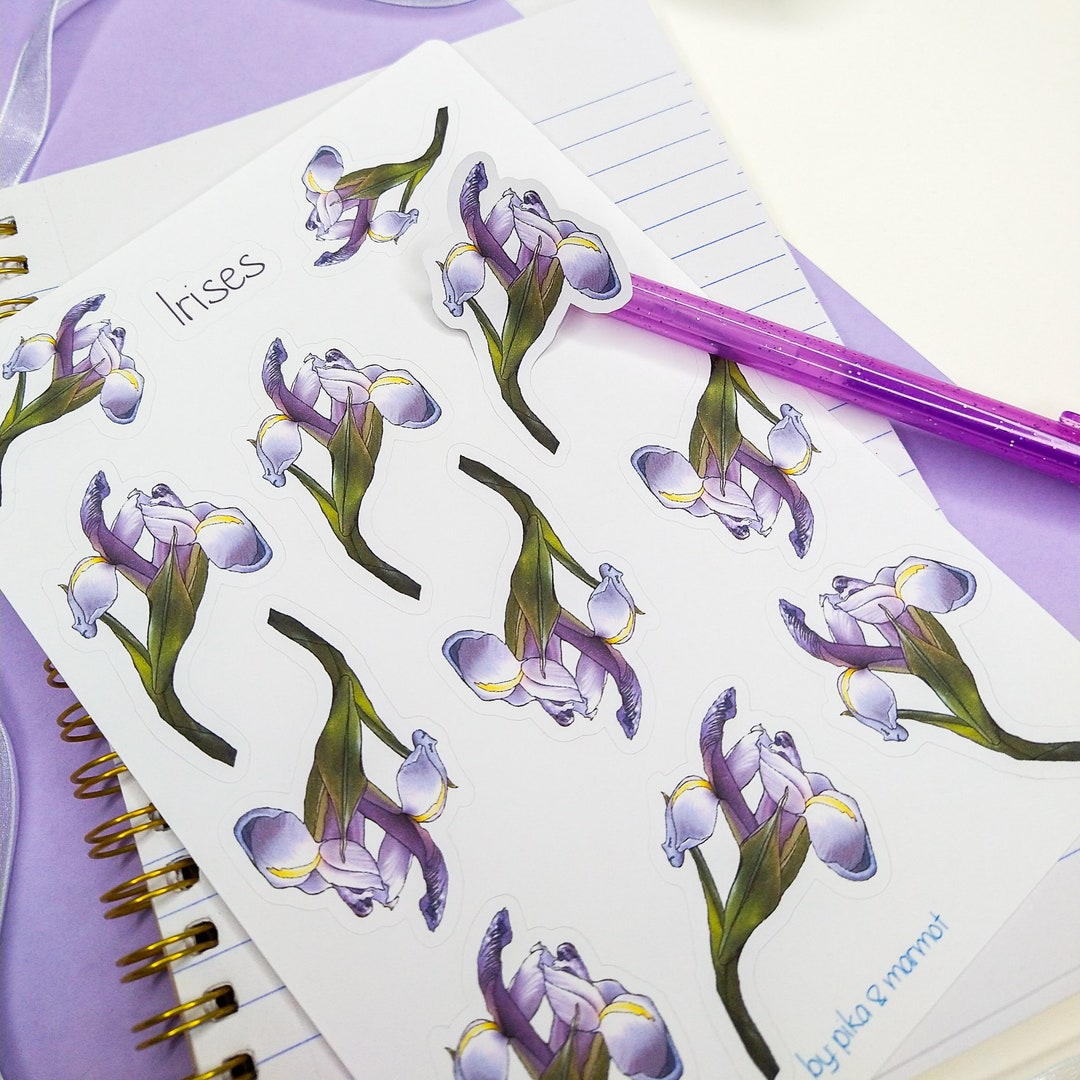 Iris Flower Stickers, Purple Iris Sticker, Spring Flower Sticker Sheet ...