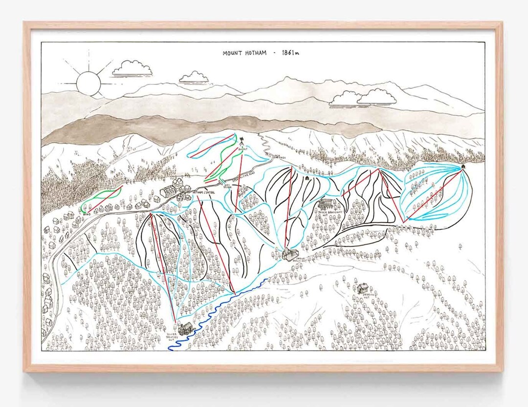 Hotham Ski Map Australian Ski Map Hand Drawn Print - Etsy