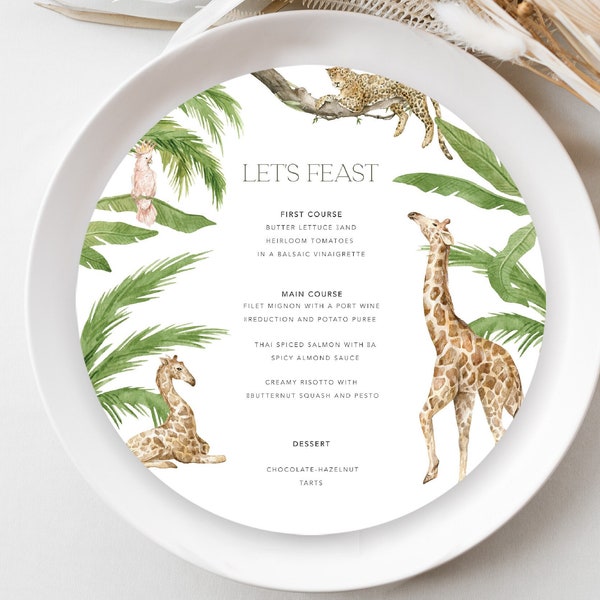 Animal Party Menu Template / INSTANT DOWNLOAD / Zoo-themed Menu ...