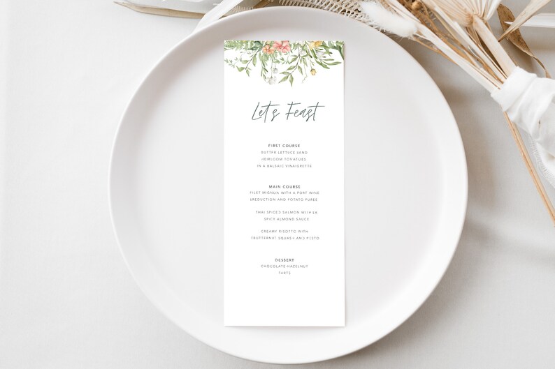 Spring Floral Menu Template / INSTANT DOWNLOAD / Wildflowers Menu ...