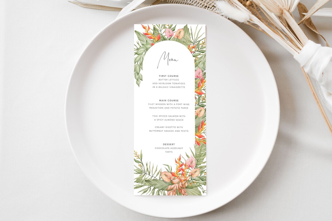Tropical Menu Template / INSTANT DOWNLOAD / Palm Leaves + Birds of ...