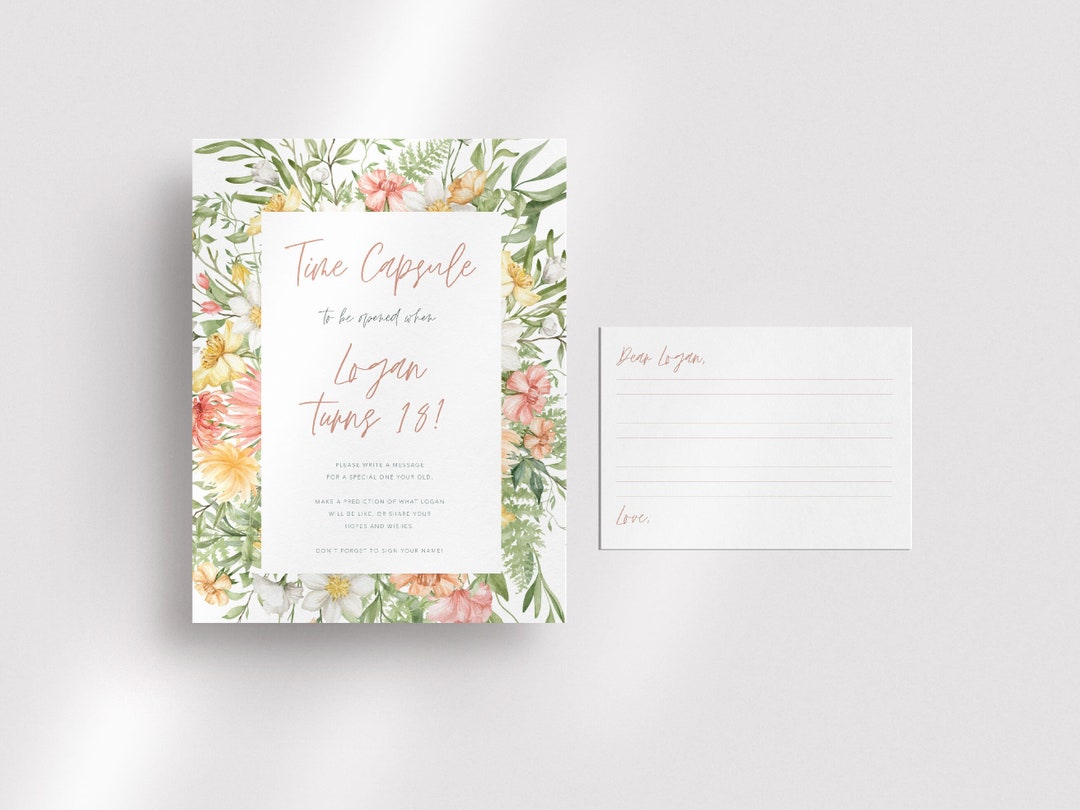 Spring Floral Time Capsule Sign + Message Card | Wildflower First ...