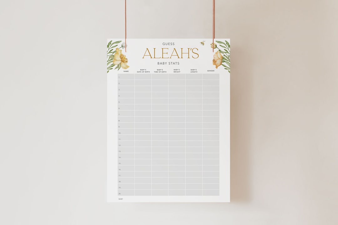 Bee & Floral Guess Baby's Statistics Baby Shower Game / INSTANT ... Bee & Floral Guess Baby's Statistics Baby Shower Game / INSTANT ...