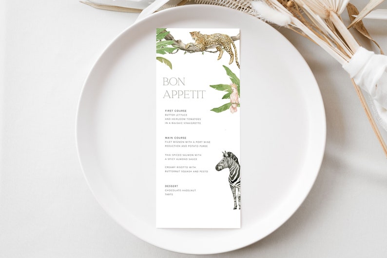 Jungle Menu Template / INSTANT DOWNLOAD / Modern Safari Menu Printable ...
