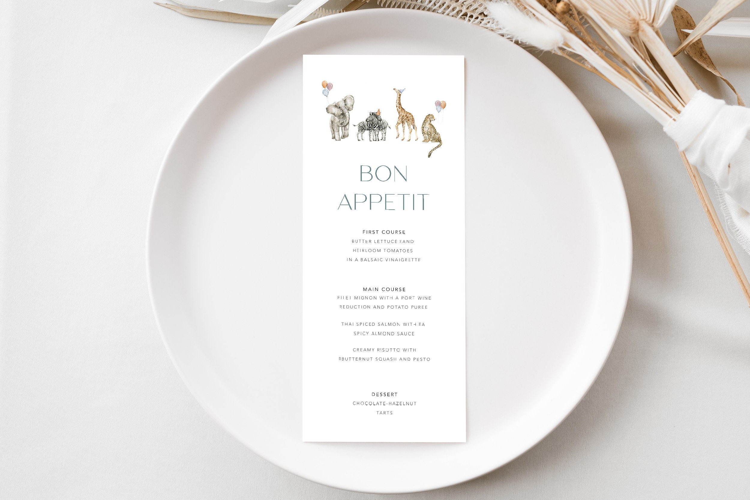 Animal Party Menu Template / INSTANT DOWNLOAD / Zoo-themed Menu ...