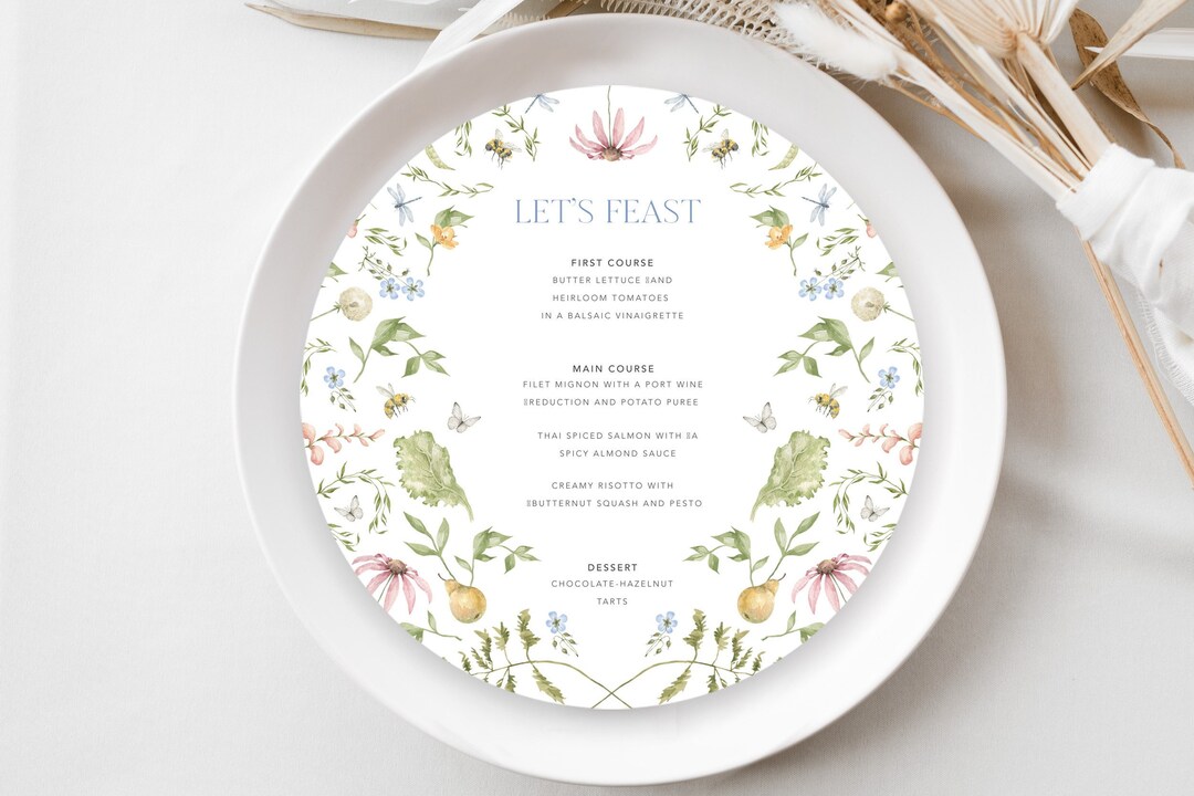 Secret Garden Round Menu Template / INSTANT DOWNLOAD / Cottage Floral ...