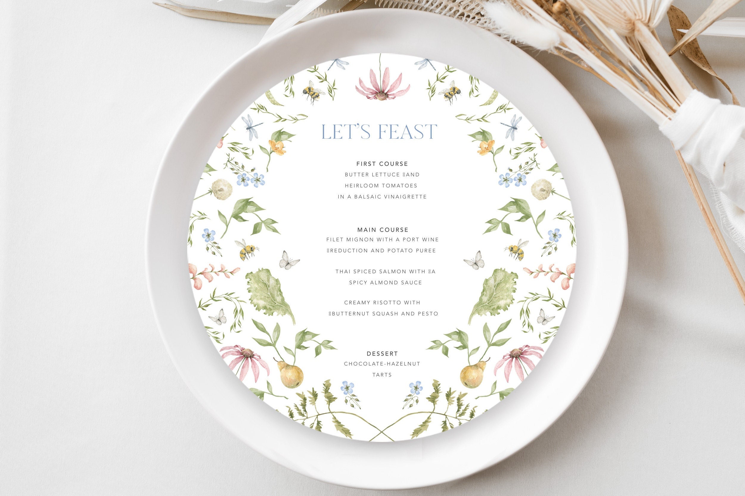 Secret Garden Round Menu Template / INSTANT DOWNLOAD / Cottage Floral ...