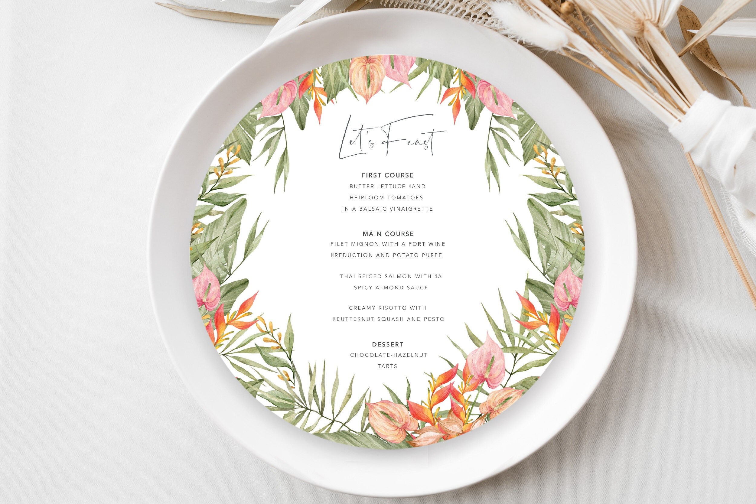 Tropical Round Menu Template / INSTANT DOWNLOAD / Watercolor Design ...