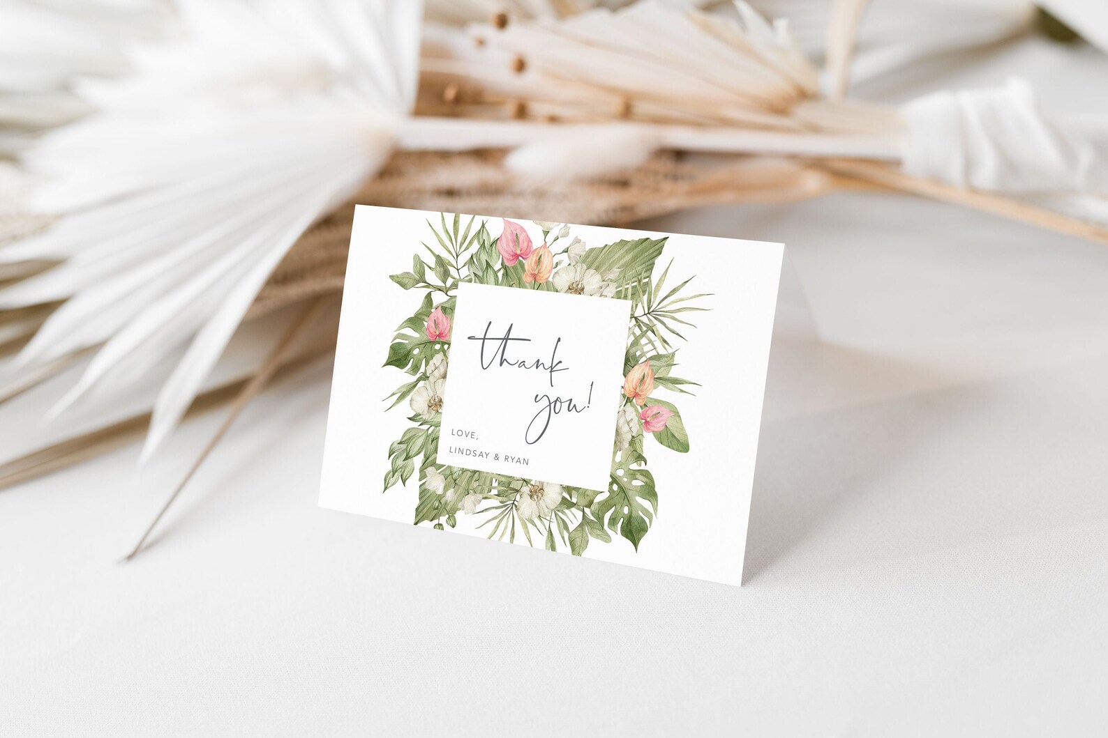 Tropical Thank You Card / INSTANT DOWNLOAD / Palm Leaves + Birds of ...