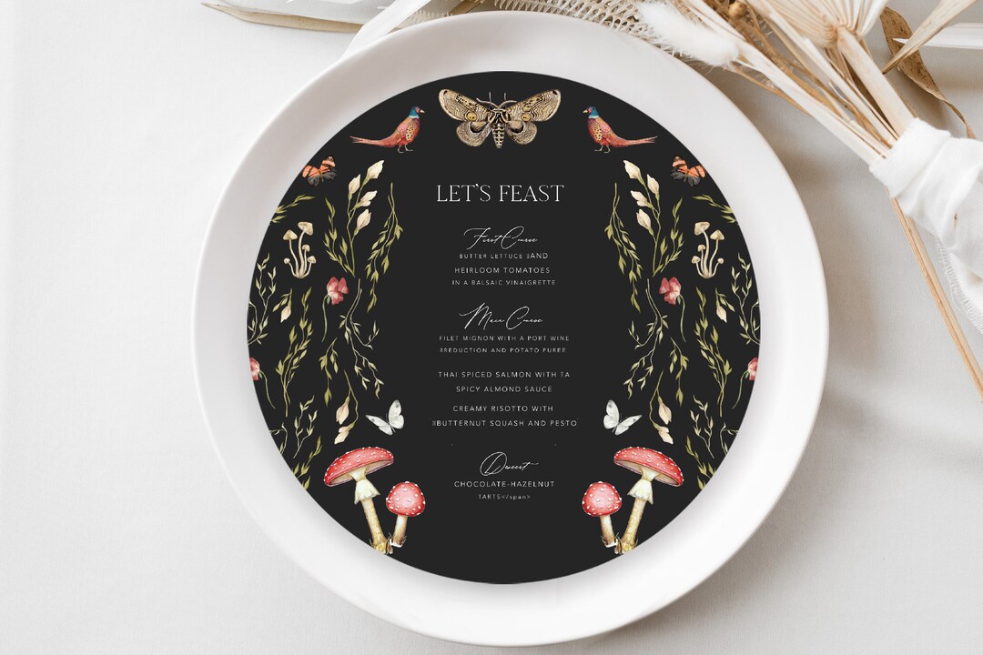 Moody Forest Round Menu Template / INSTANT DOWNLOAD / Mushroom Forest ...