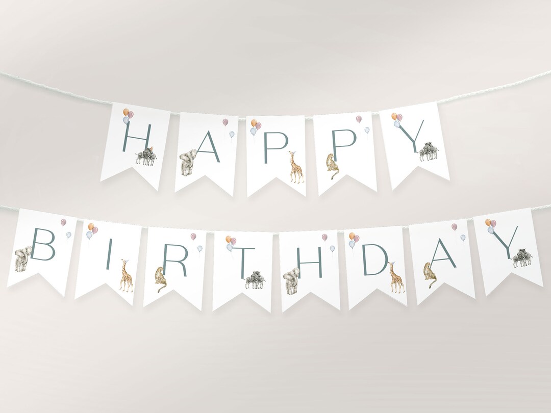 Happy Birthday Editable Banner / INSTANT DOWNLOAD / Animal Birthday ...