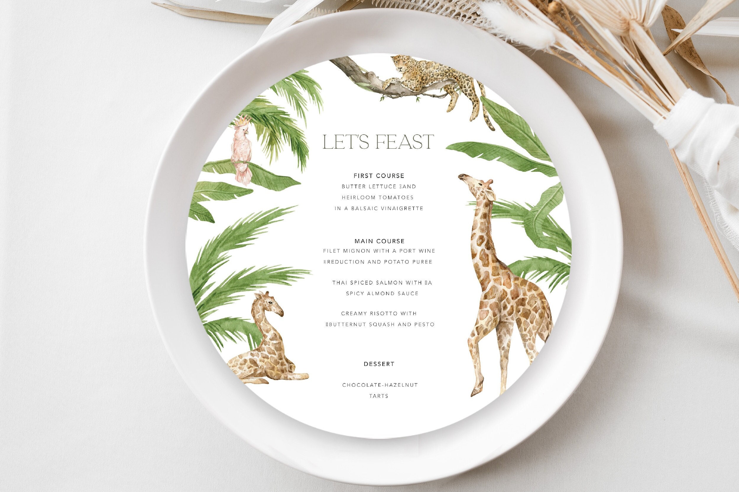 Jungle Round Menu Template / INSTANT DOWNLOAD / Safari Menu Template ...