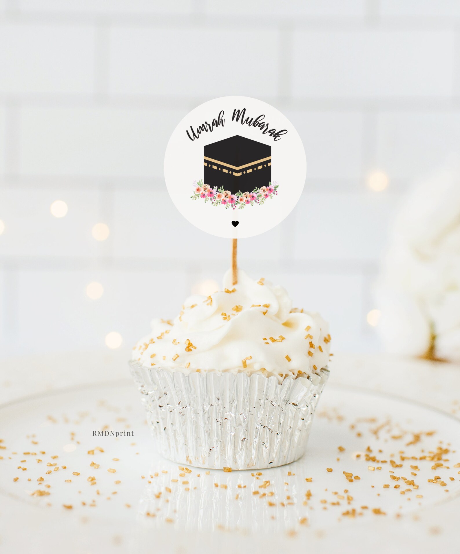 Umrah Mubarak Floral Islamic Printable Tags Stickers, Omra Cupcake Cake ...