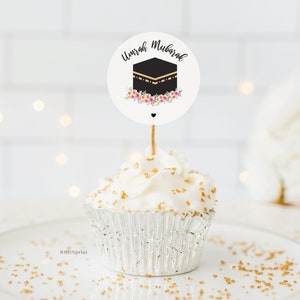 Umrah Mubarak Floral Islamic Printable Tags Stickers, Omra Cupcake Cake ...