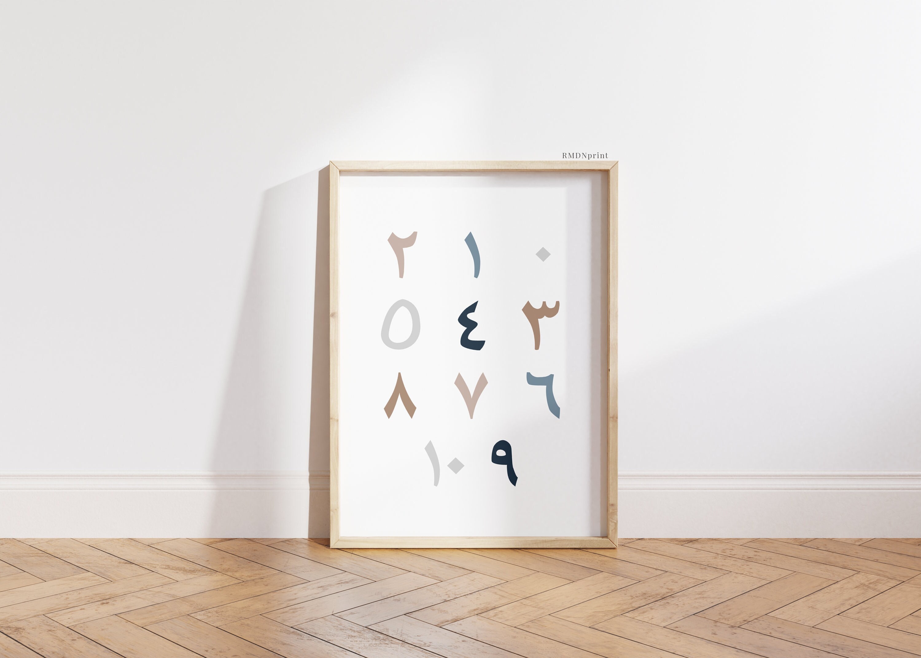 Arabic Numbers Indic Number Printable Blue Brown Taupe Grey - Etsy