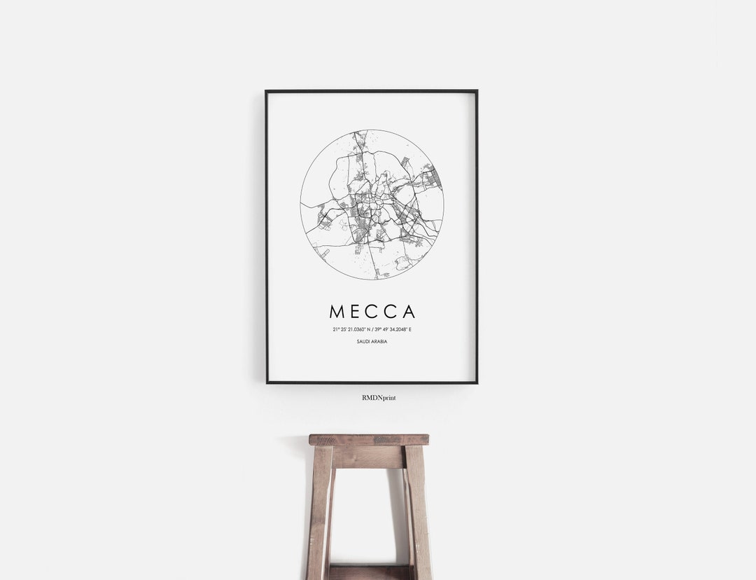 Mecca Round City Map Saudi Arabia Coordinates Poster Print. Hadj Hajj ...