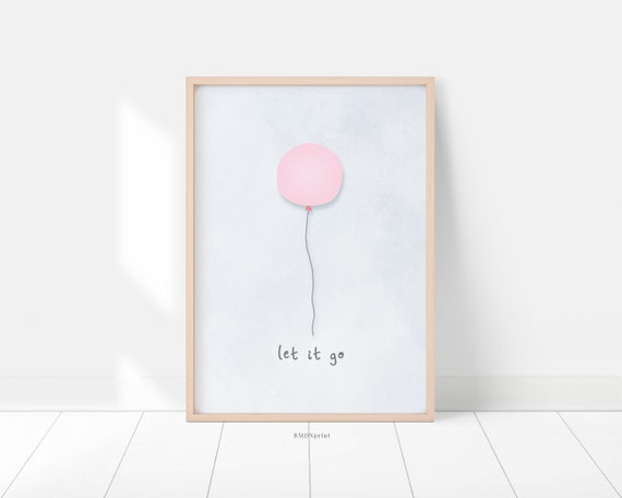 Pink Balloon Let It Go Printable Minimalist Modern Aquarel - Etsy