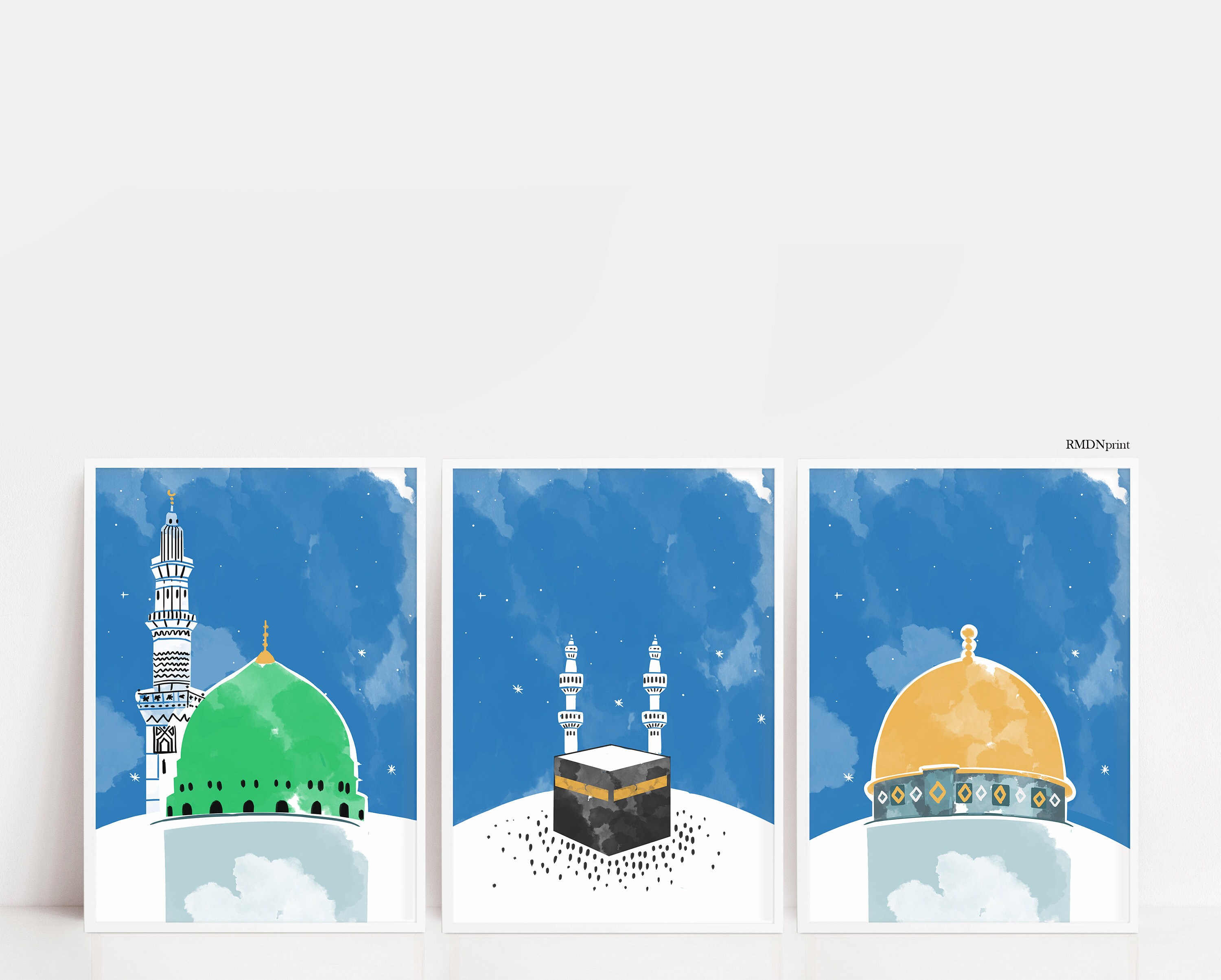 Set of 3 Sacred Places - the Holy Kaaba - Masjid An-nabawi - the Dome ...