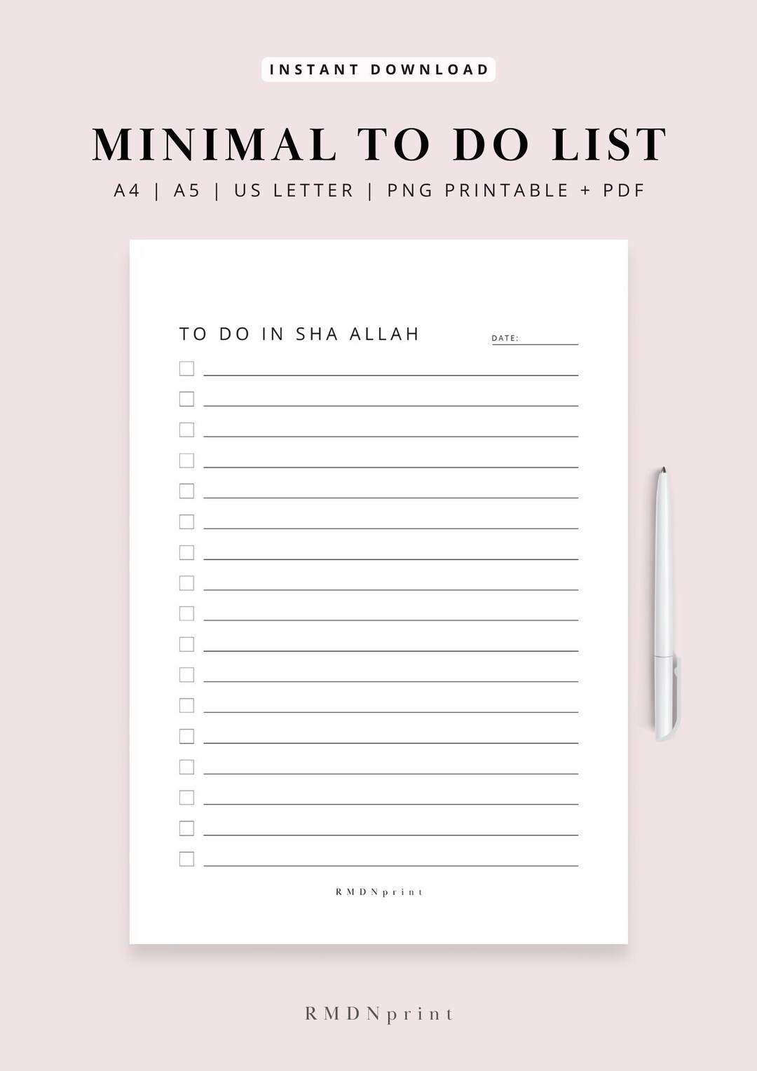 Minimalist To-do List Islamic Printable, Minimalistic Tasks List ...