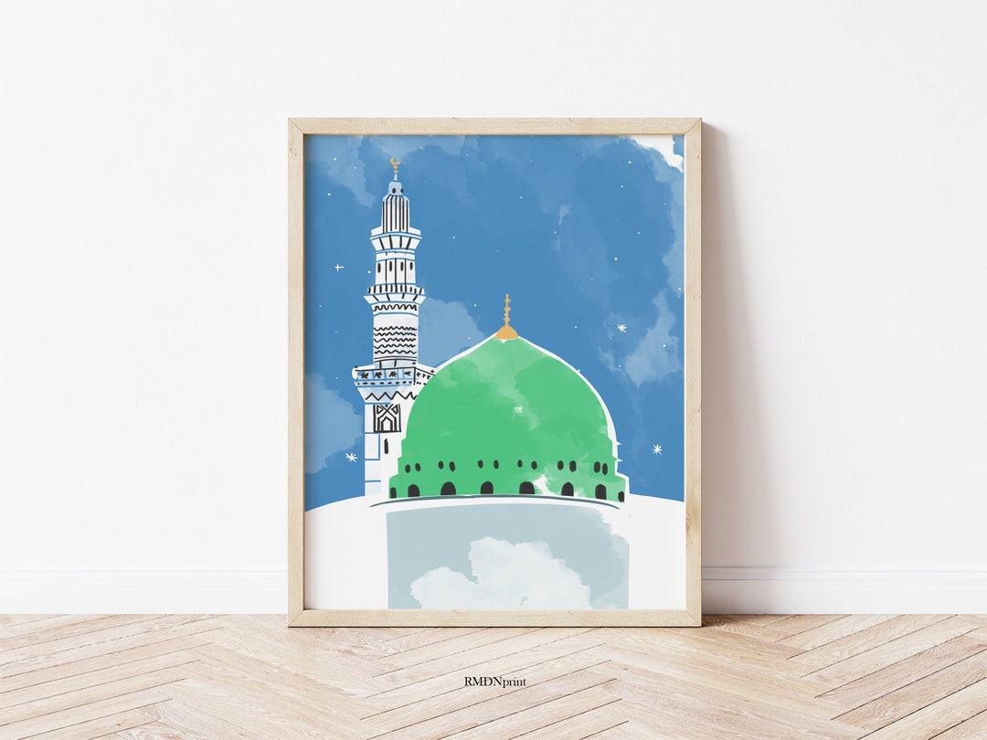 Masjid An-nabawi Artwork Poster. Green Dome of the Mosque of the ...