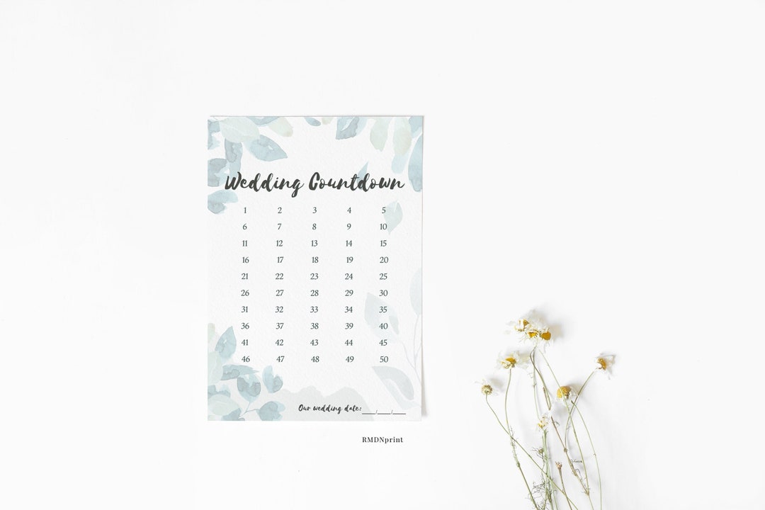Wedding Countdown Calendar Printable Sign, 50 Days Until I Do Nikah ...
