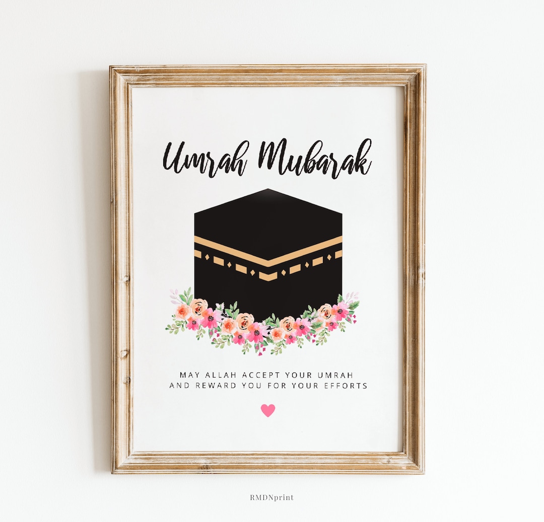 Umrah Mubarak Floral Islamic Printable Greeting Cards, Umrah Card Gift ...