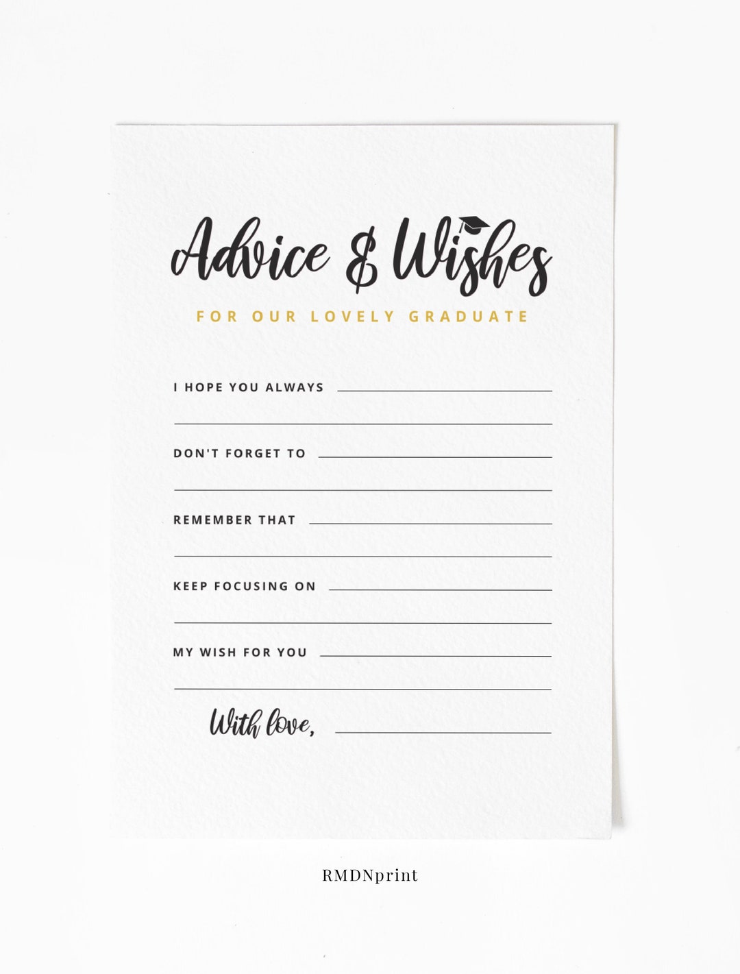 Graduation Advice and Wishes Card Printable, Modern Minimalist Grad ...