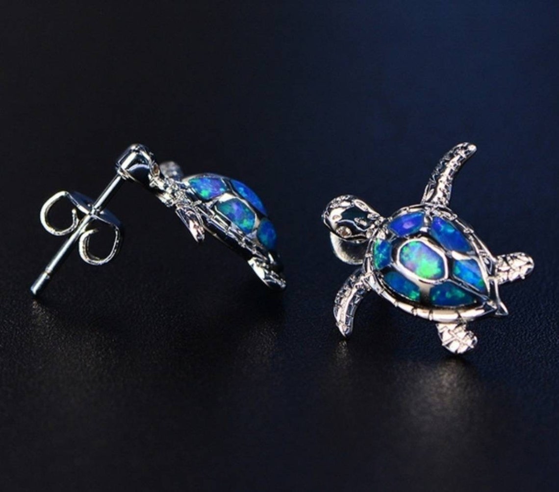 Opal sea turtle earrings Opal earrings stainless steel | Etsy