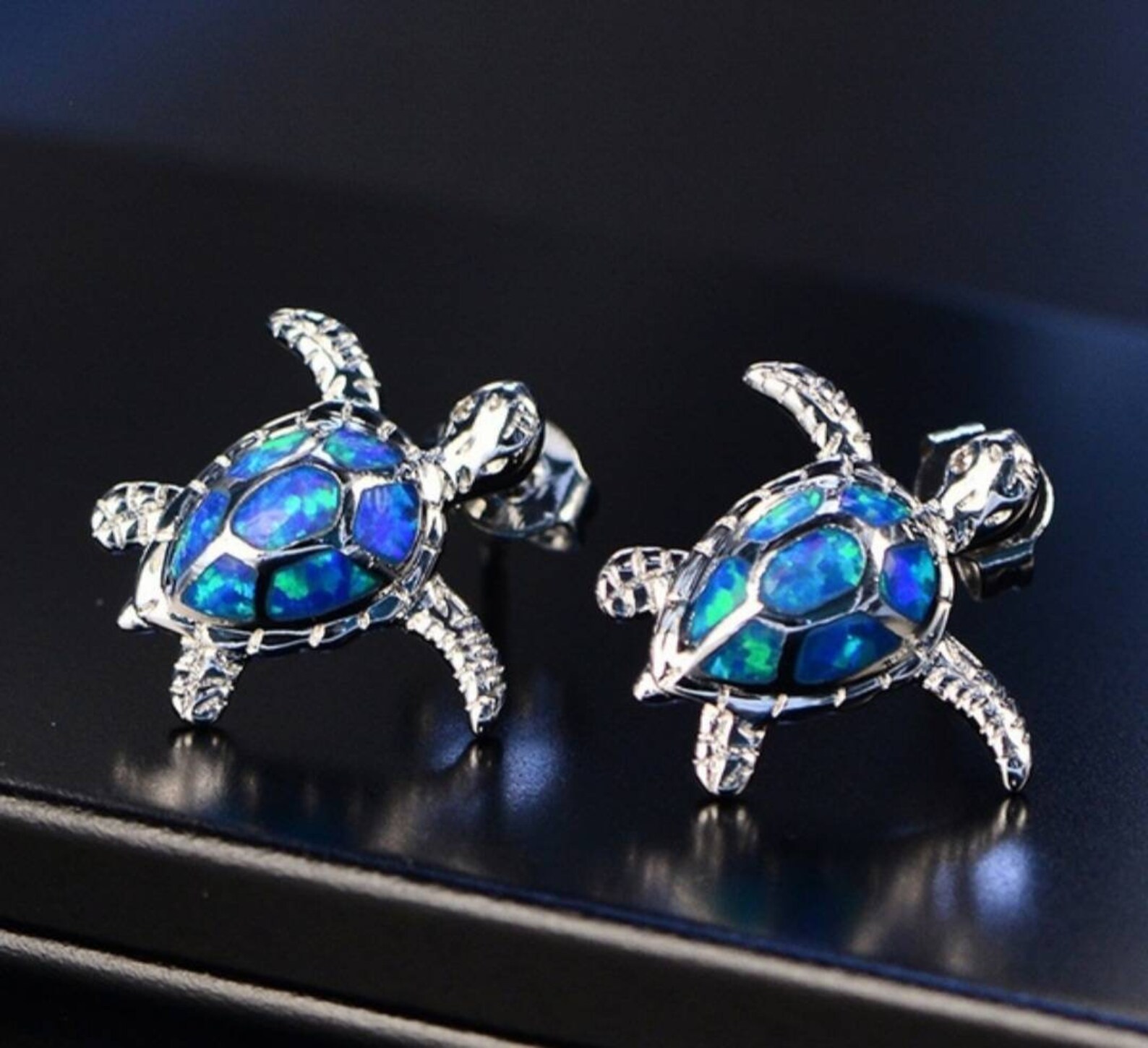 Opal sea turtle earrings Opal earrings stainless steel | Etsy
