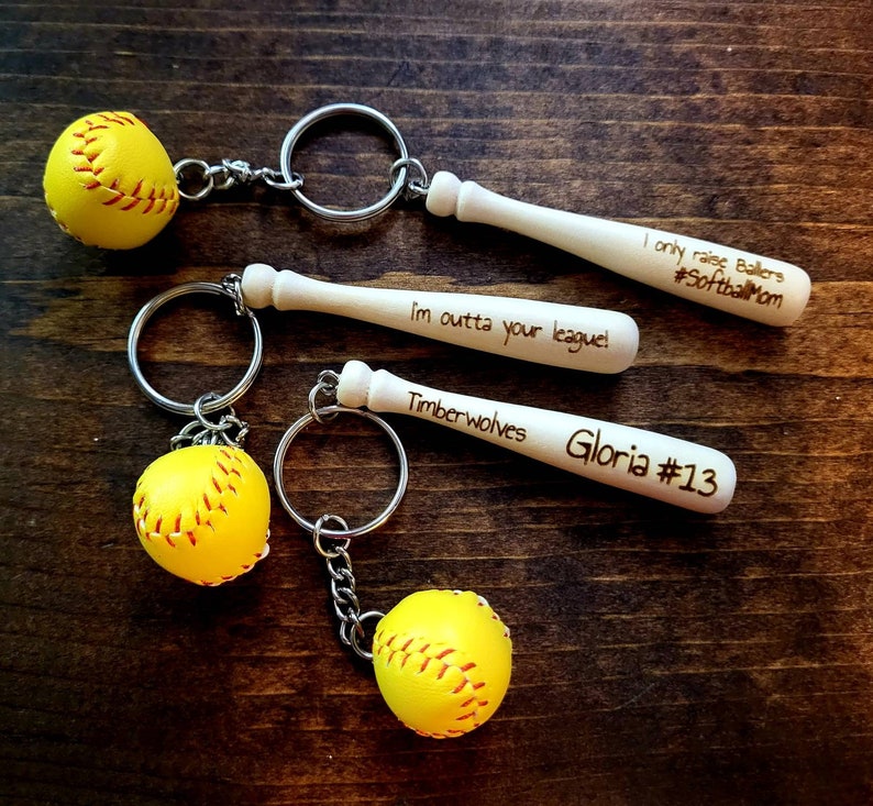Softball Keychains Personalized Bat and Softball Softball - Etsy