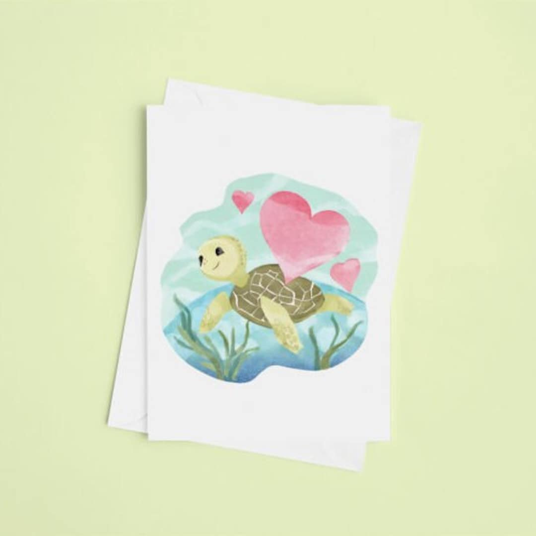 Sea Turtle Watercolor Valentines Day Card, Sea Turtle Valentine, Sea ...