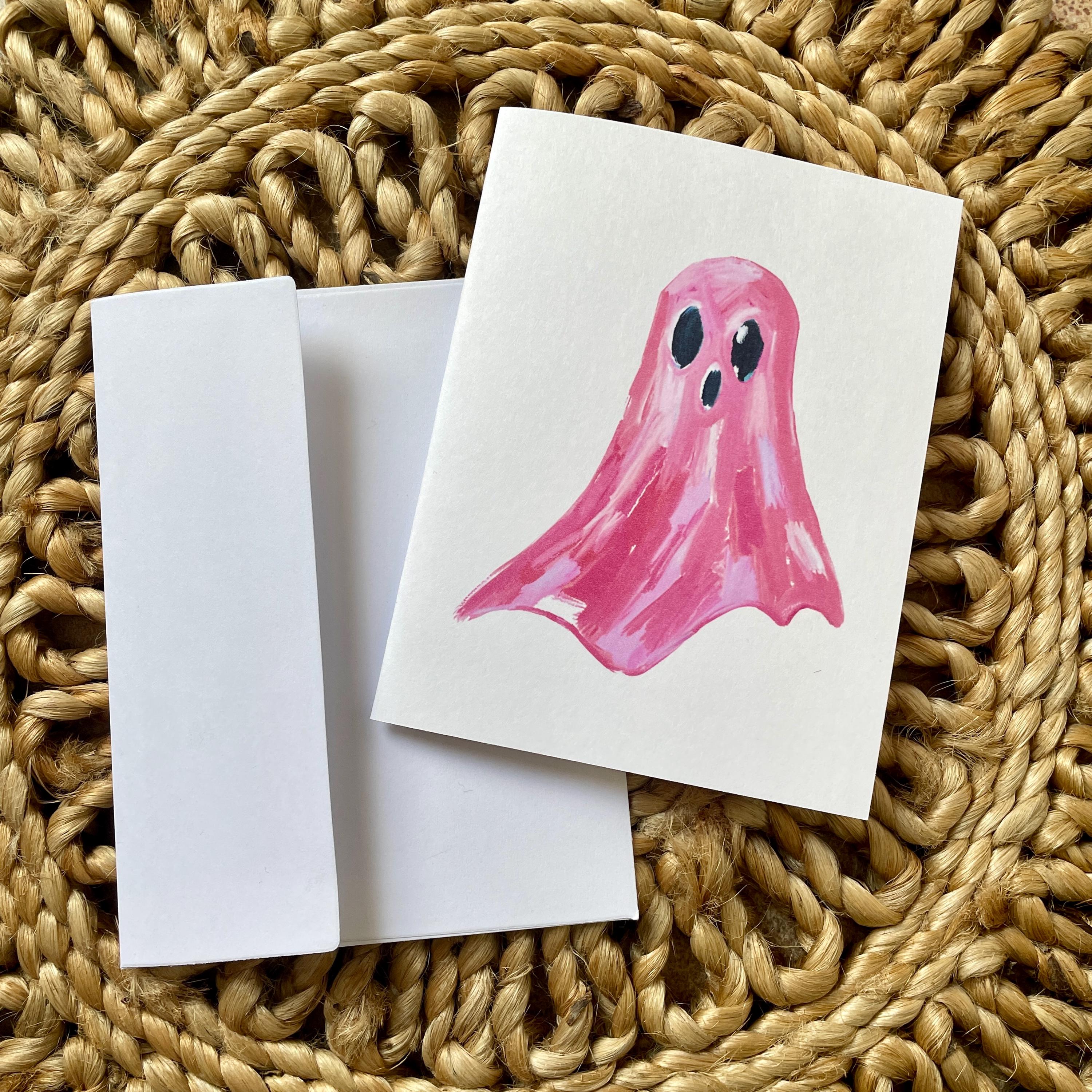 Set of 5 Pink Painted Ghost Halloween Ghost Card Set - Blank Inside ...
