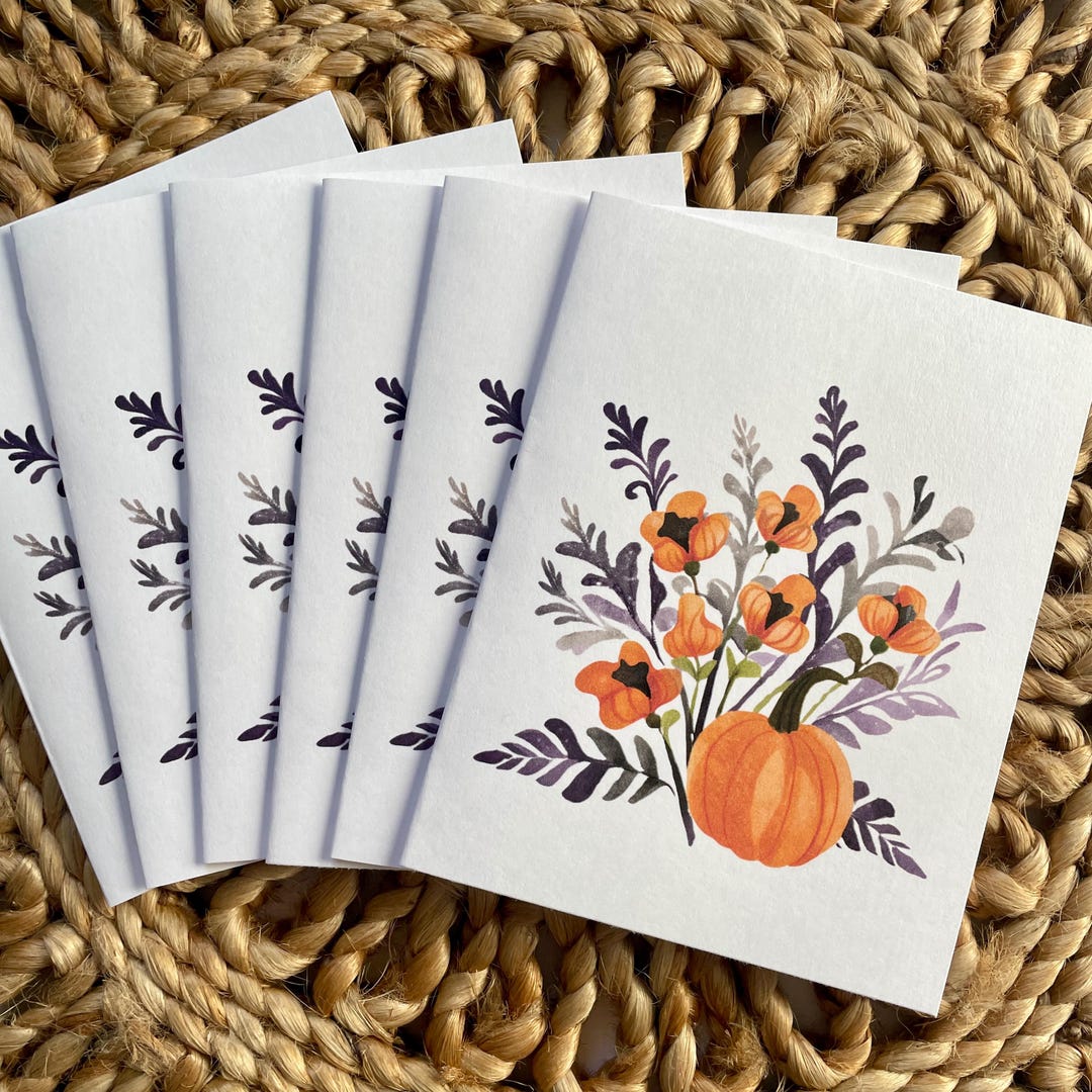Set of 6 Fall Floral Pumpkin Cards - Blank Inside - Fall Note Cards ...