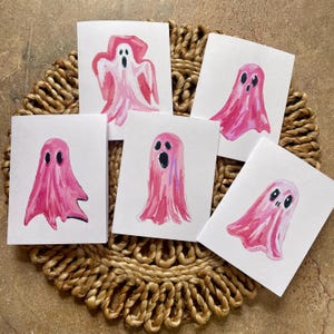 Set of 5 Pink Painted Ghost Halloween Ghost Card Set - Blank Inside ...