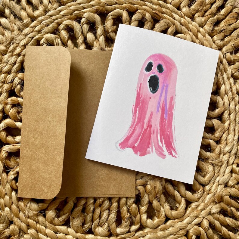 Set of 5 Pink Painted Ghost Halloween Ghost Card Set - Blank Inside ...