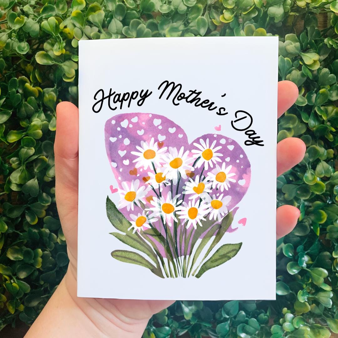 Pastel Purple Happy Mother’s Day Daisy Bouquet Folding Greeting Card - Etsy