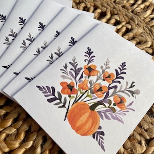 Set of 6 Fall Floral Pumpkin Cards - Blank Inside - Fall Note Cards ...