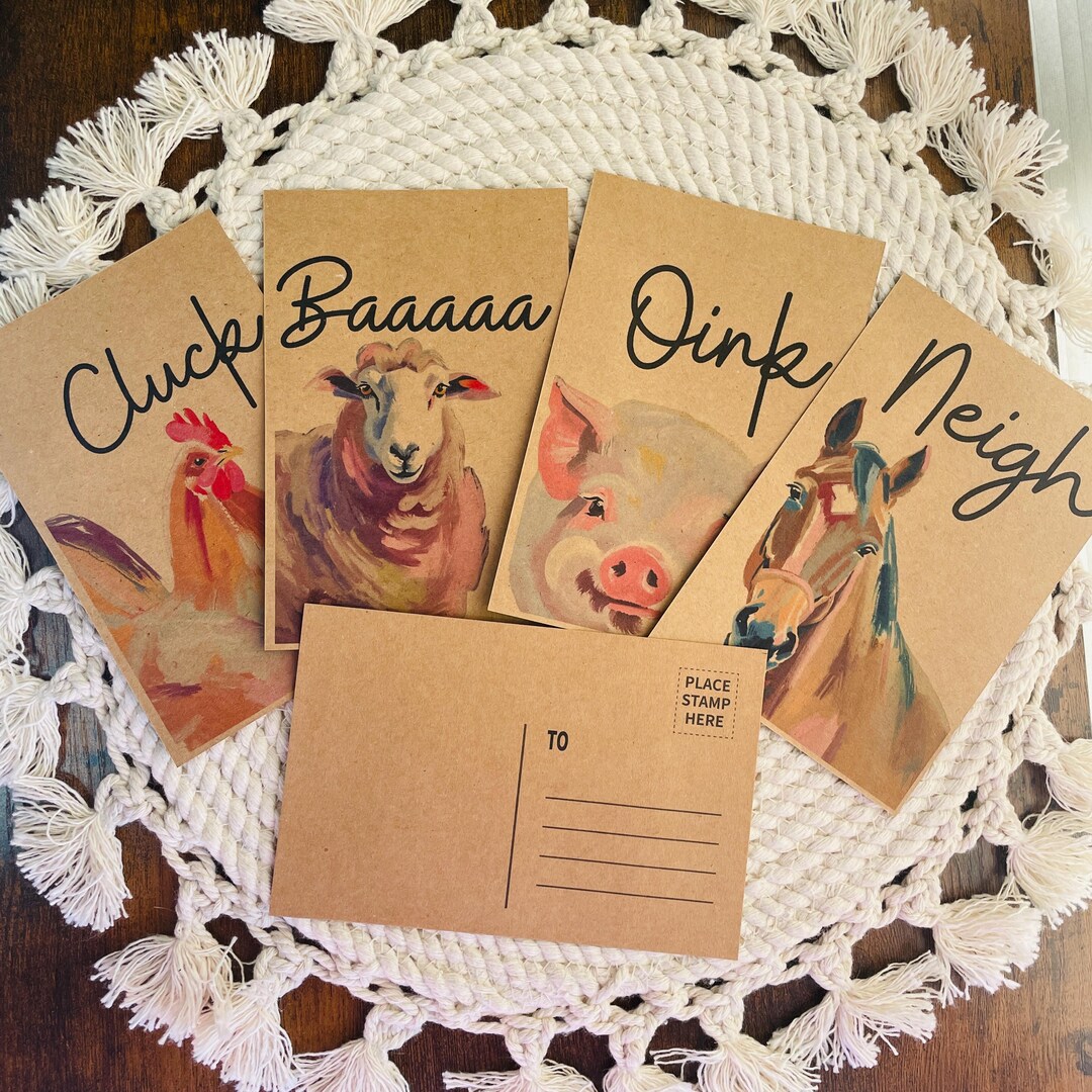 Cute Farm Animal Postcard Set of 4 for Any Occasion - Etsy